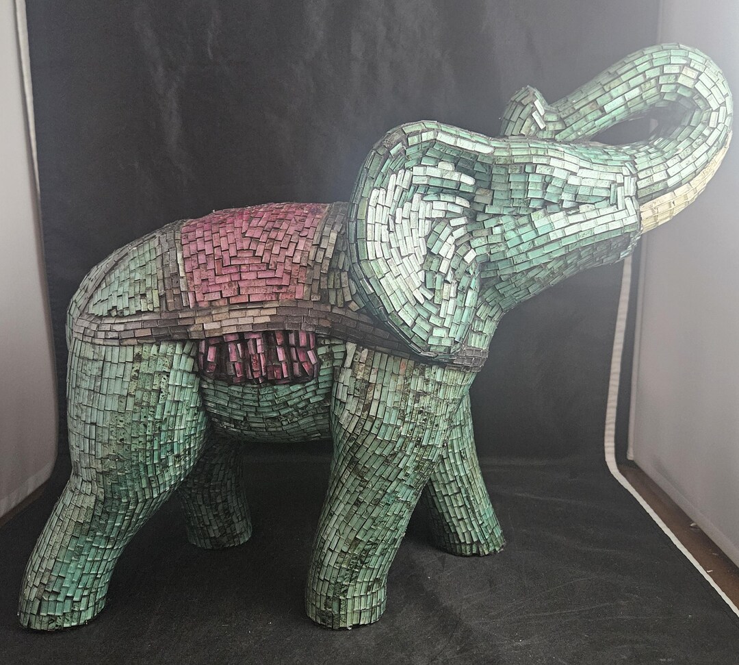 Rare Large Mirrored Mosaic Elephant Statue With Beautiful Colors - Etsy