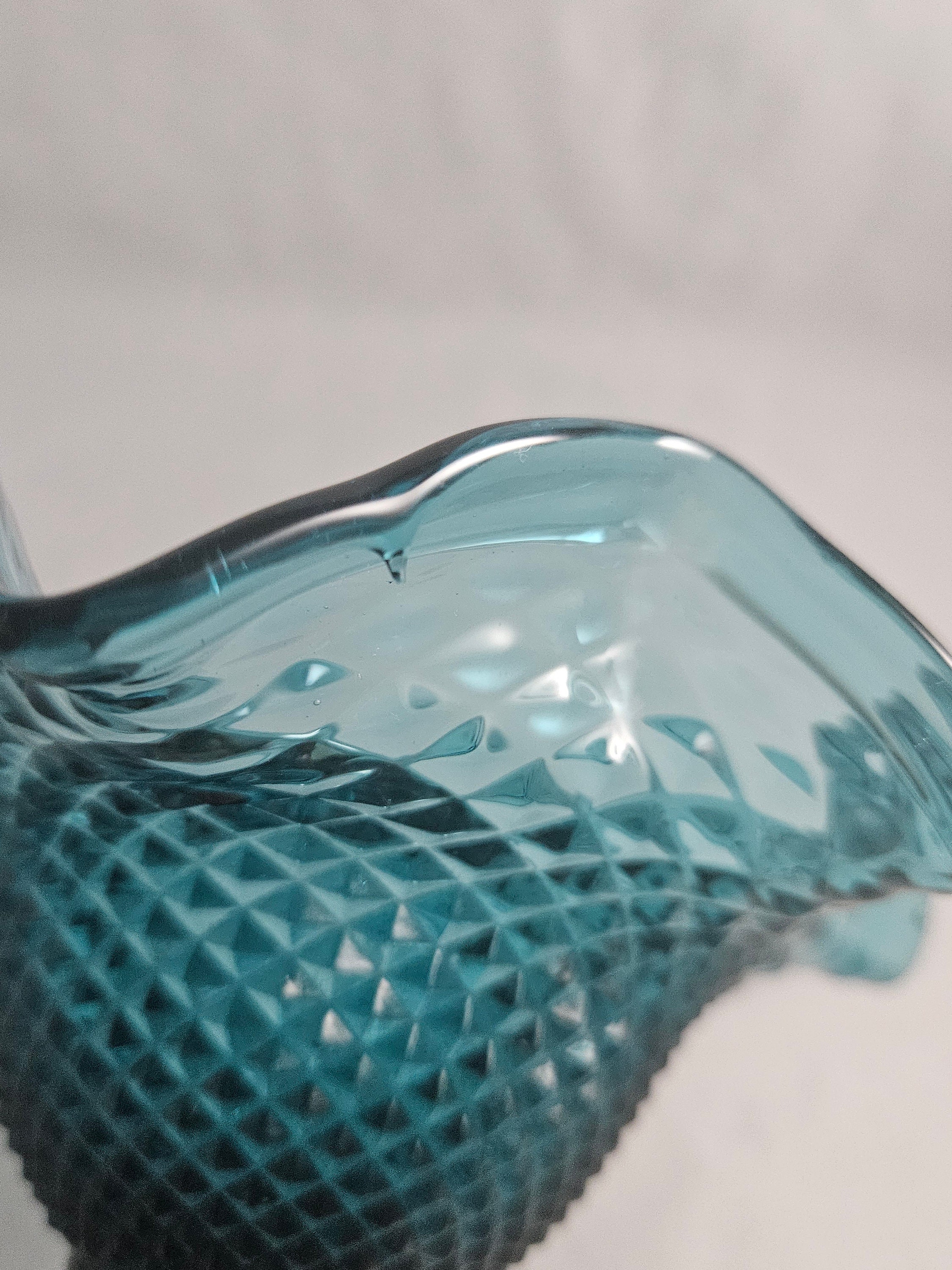Vintage 1940s Ivima Glass Co Blue Diamond Teal Pedestal Compote Portugal Etsy