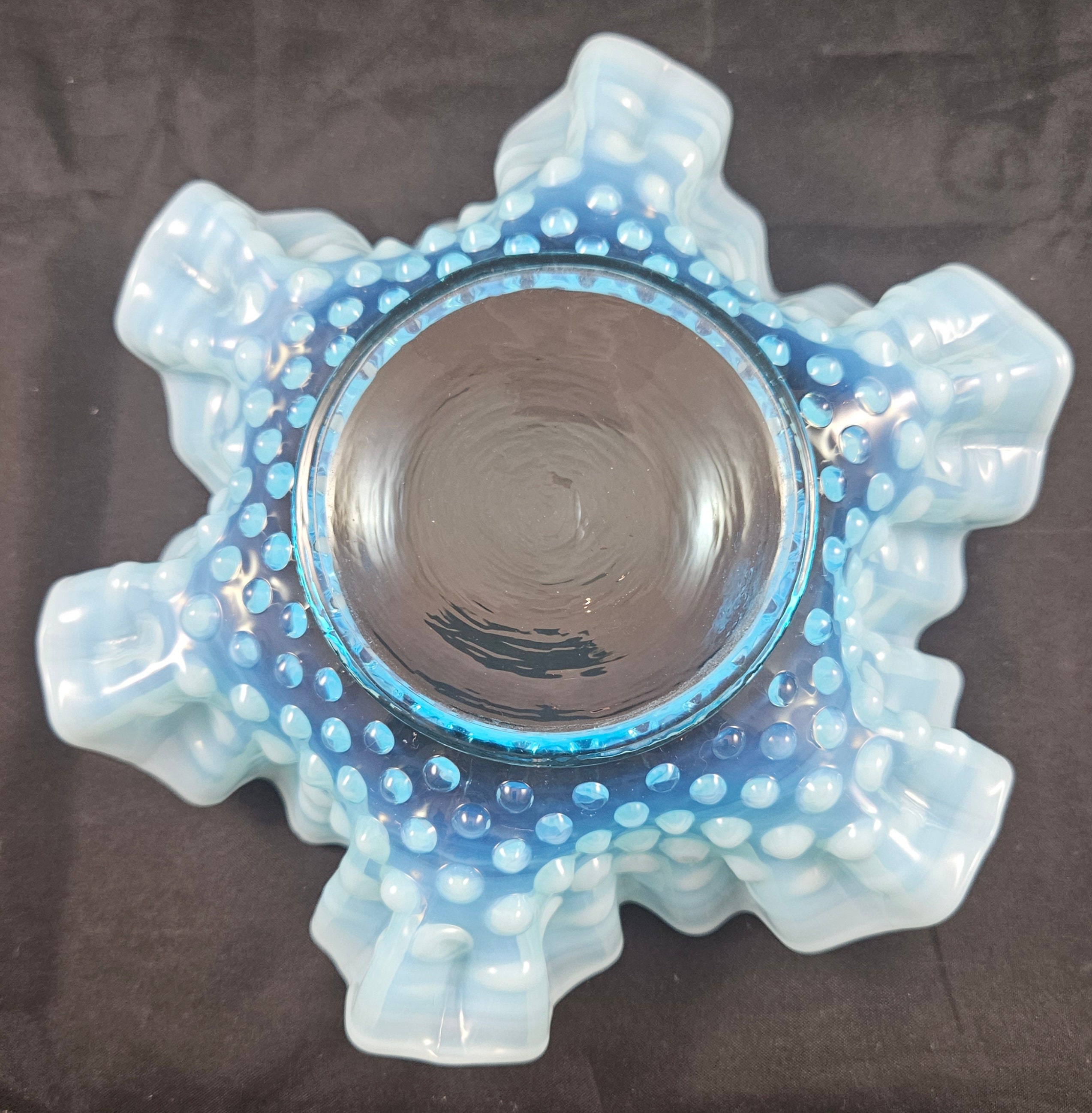 Vintage Fenton Blue Opalescent Hobnail Bowl/dish With Crimped Ruffle ...