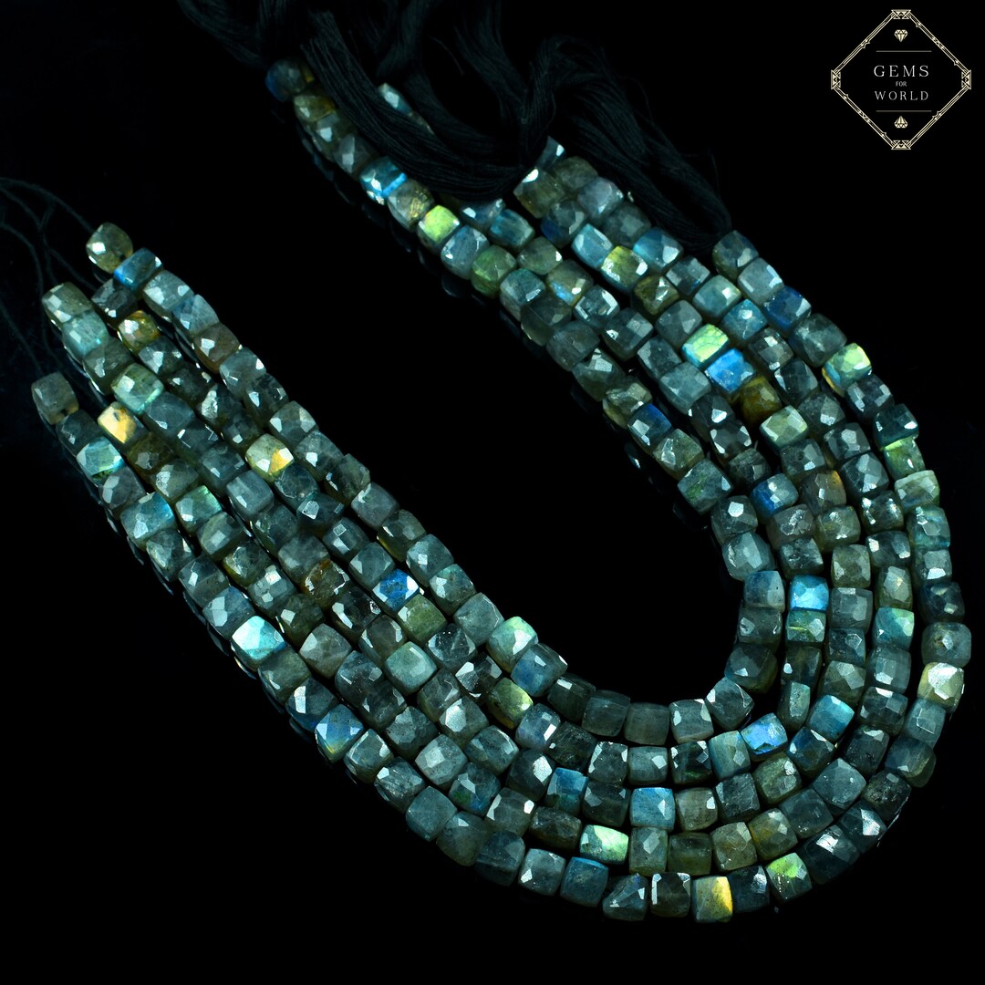Natural Labradorite Cube Shape Beads, AAA Quality 6mm Labradorite Beads ...