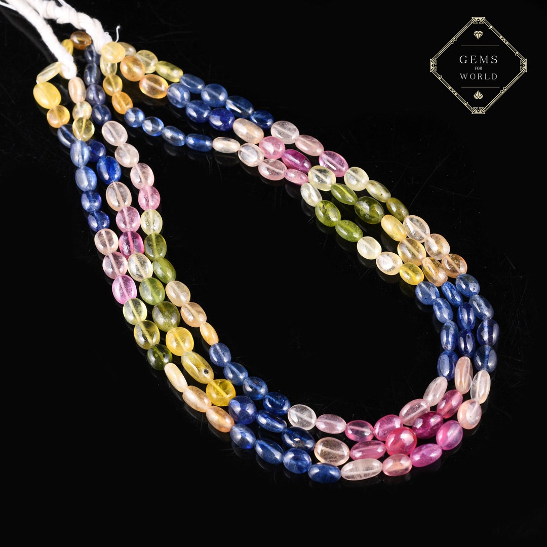 Natural Multi Sapphire Smooth Oval Shape Beads, 5X7-6X8 Mm AAA Quality ...