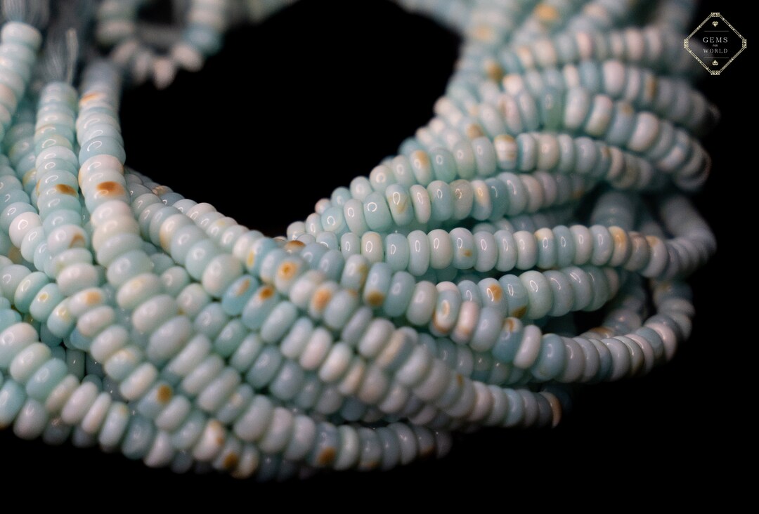 AAA Peruvian Blue Opal Smooth Rondelle Shape Beads, 8mm Peru Opal ...