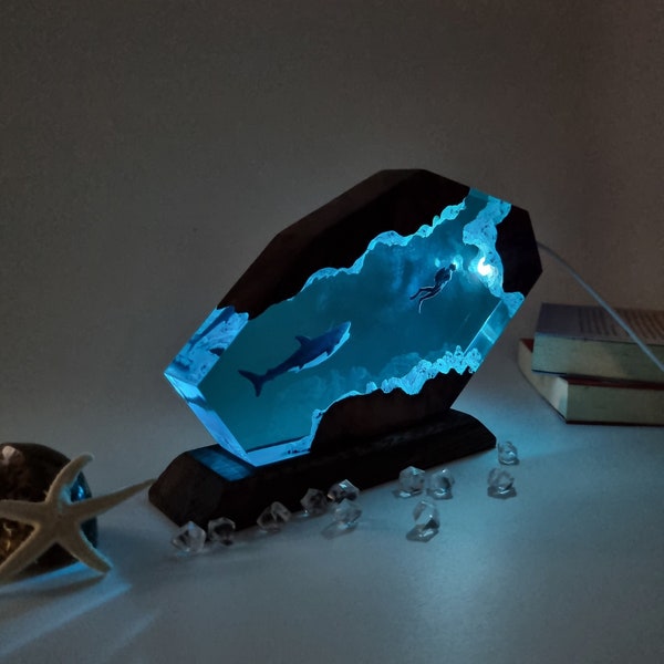 Diver and Shark Lamp - Etsy