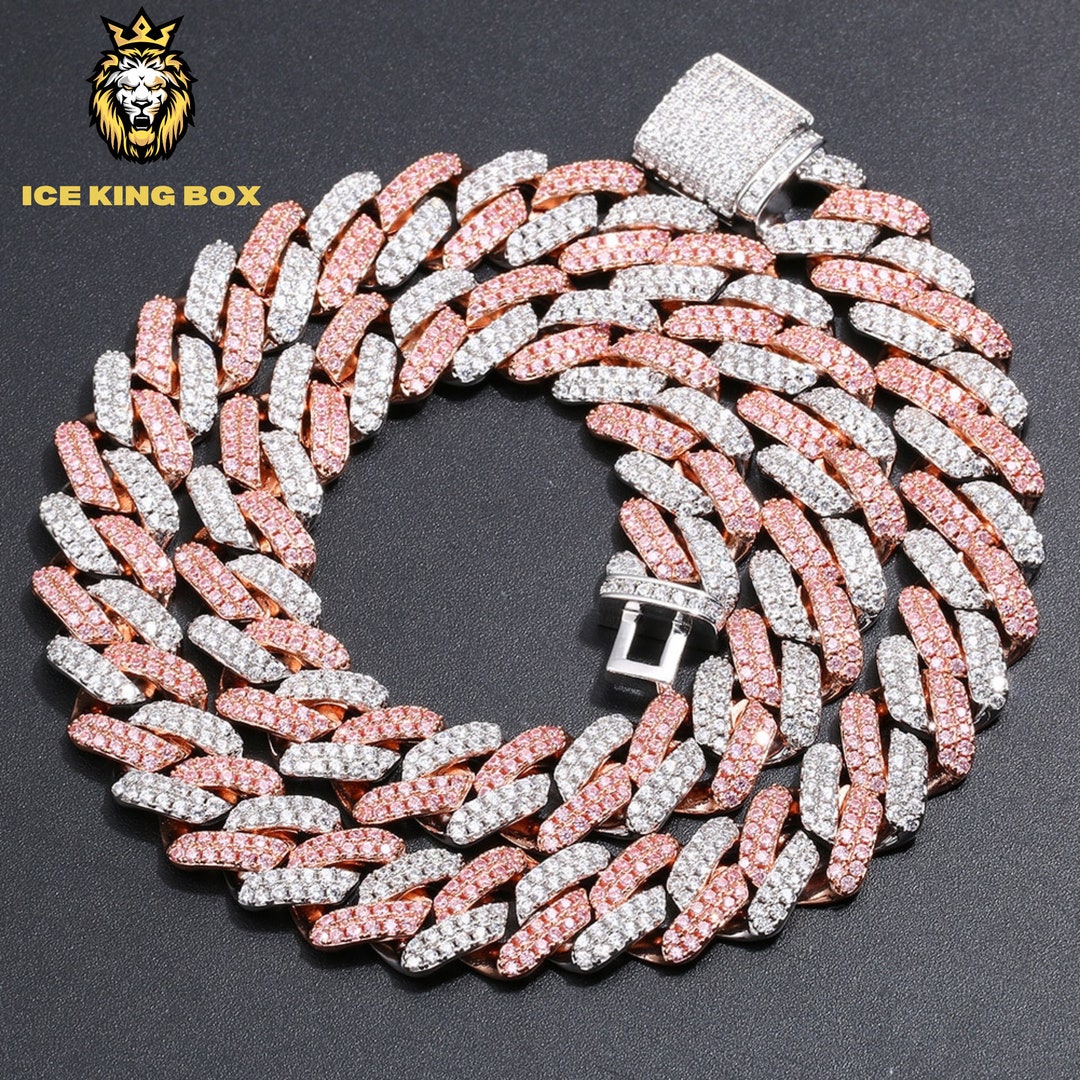 14mm Cuban Link Chains Pink Gold Silver Color for Women Men's Hip Hop ...