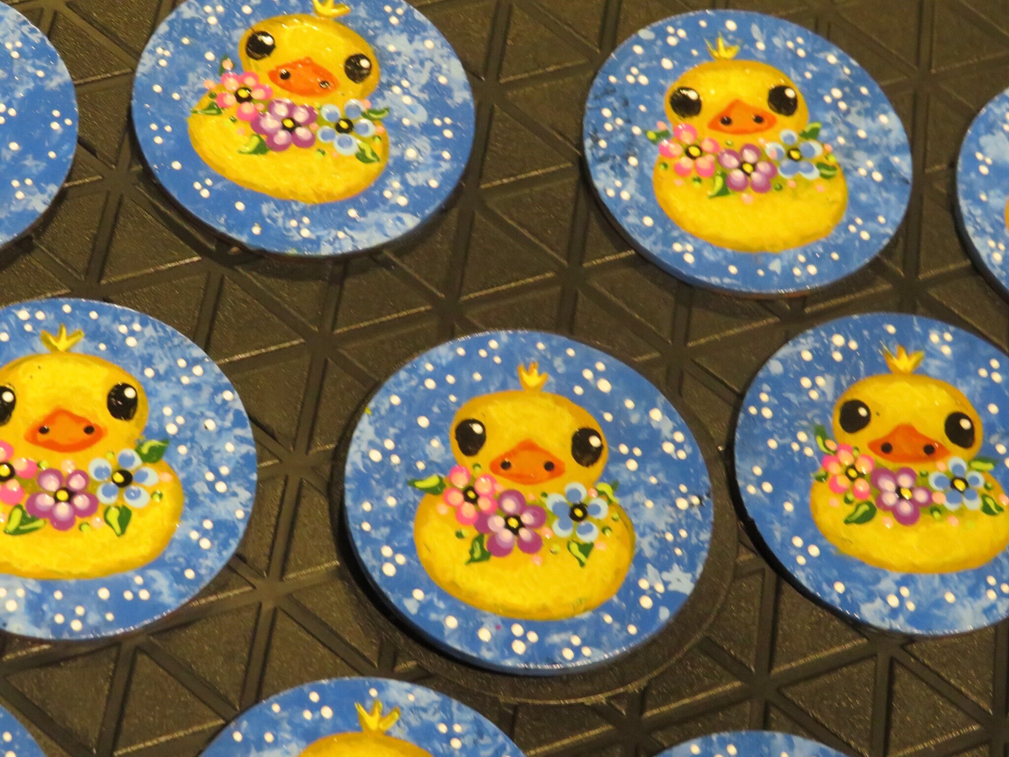 Hand Painted Cruise Duck Magnet 2" Wood Springtime Flowers Cute Rubber ...