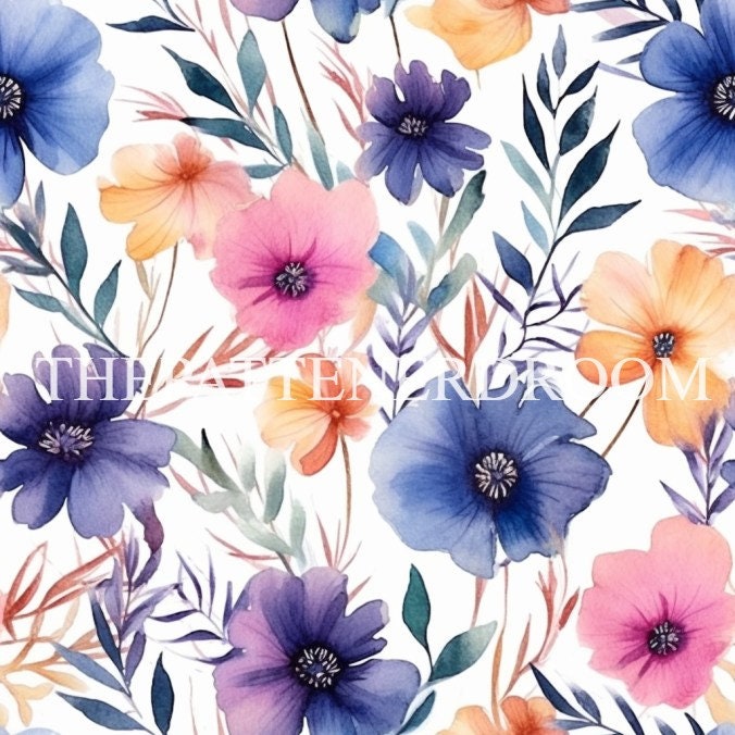 5 Seamless Watercolor Floral Patterns, Digital Download, Digital Paper ...