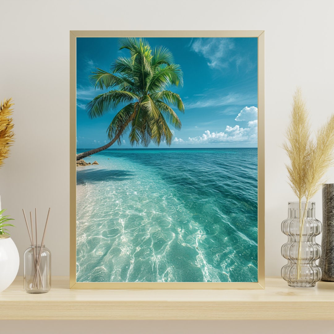 Beach & Sea "palm Tree on the Beach" Poster on Matte Premium Paper ...