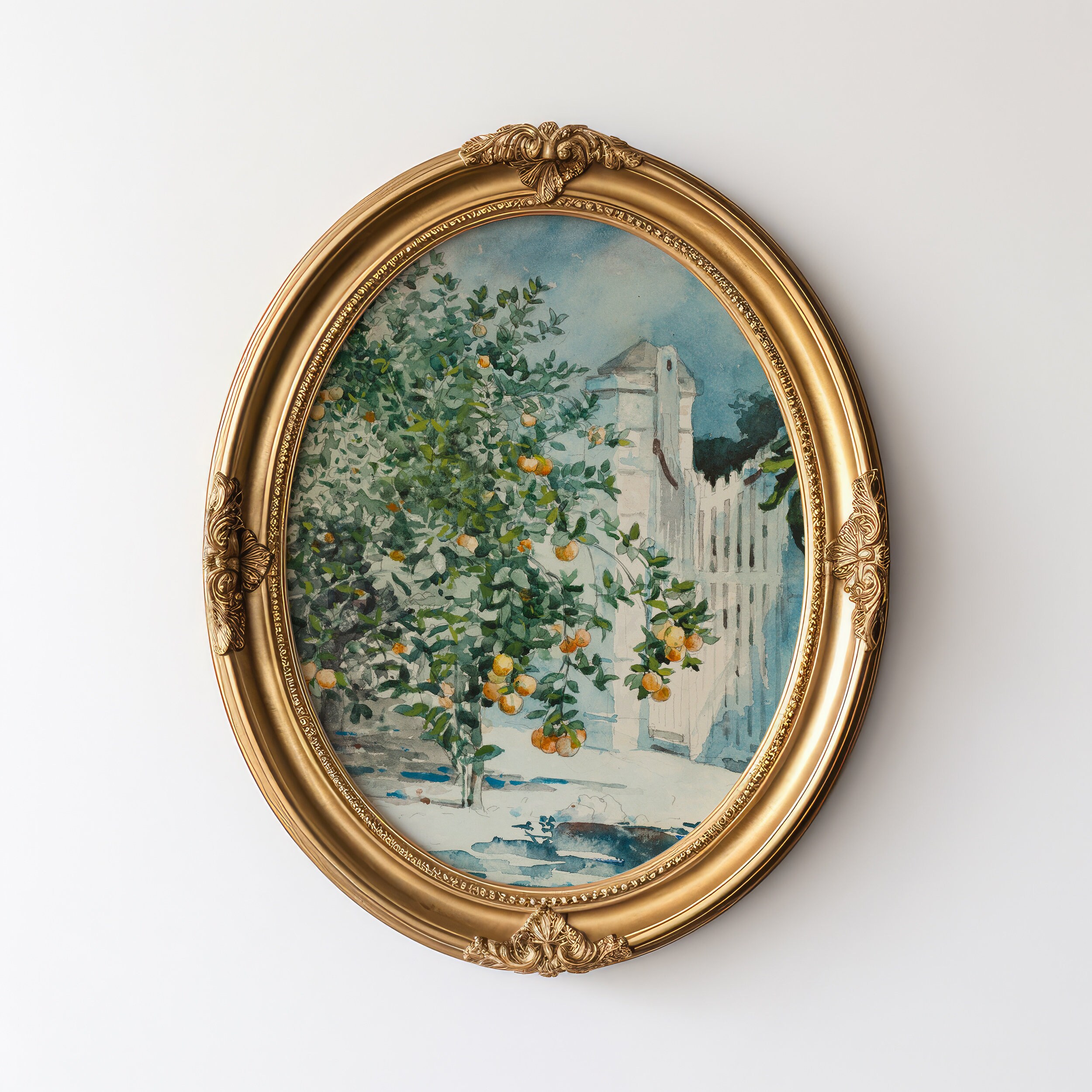 Oval Frame Mockup, Rounded Gold Vintage Frame on Neutral Wall, Easy PSD ...