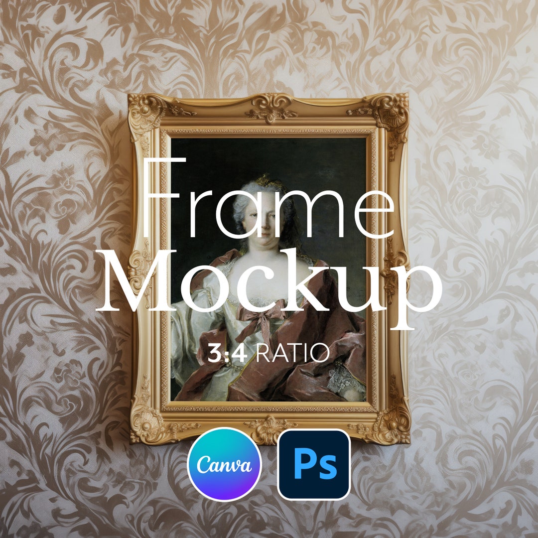 Picture Frame Mockup, Antique 3x4 Gold Frame, Baroque Frame on Vintage ...
