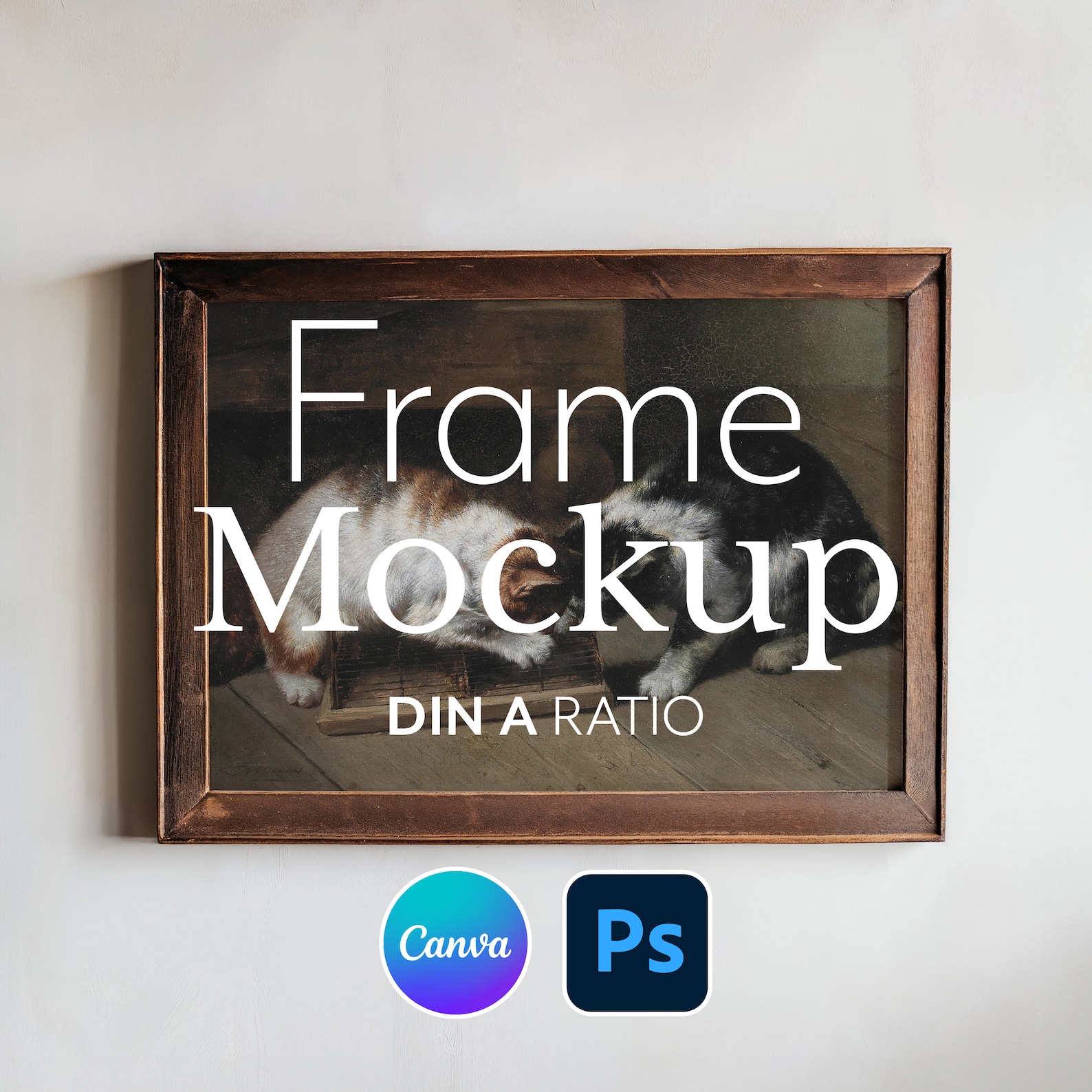 Rustic Wood Frame Mockup: Horizontal DIN Art Template (PSD & Canva) - Etsy