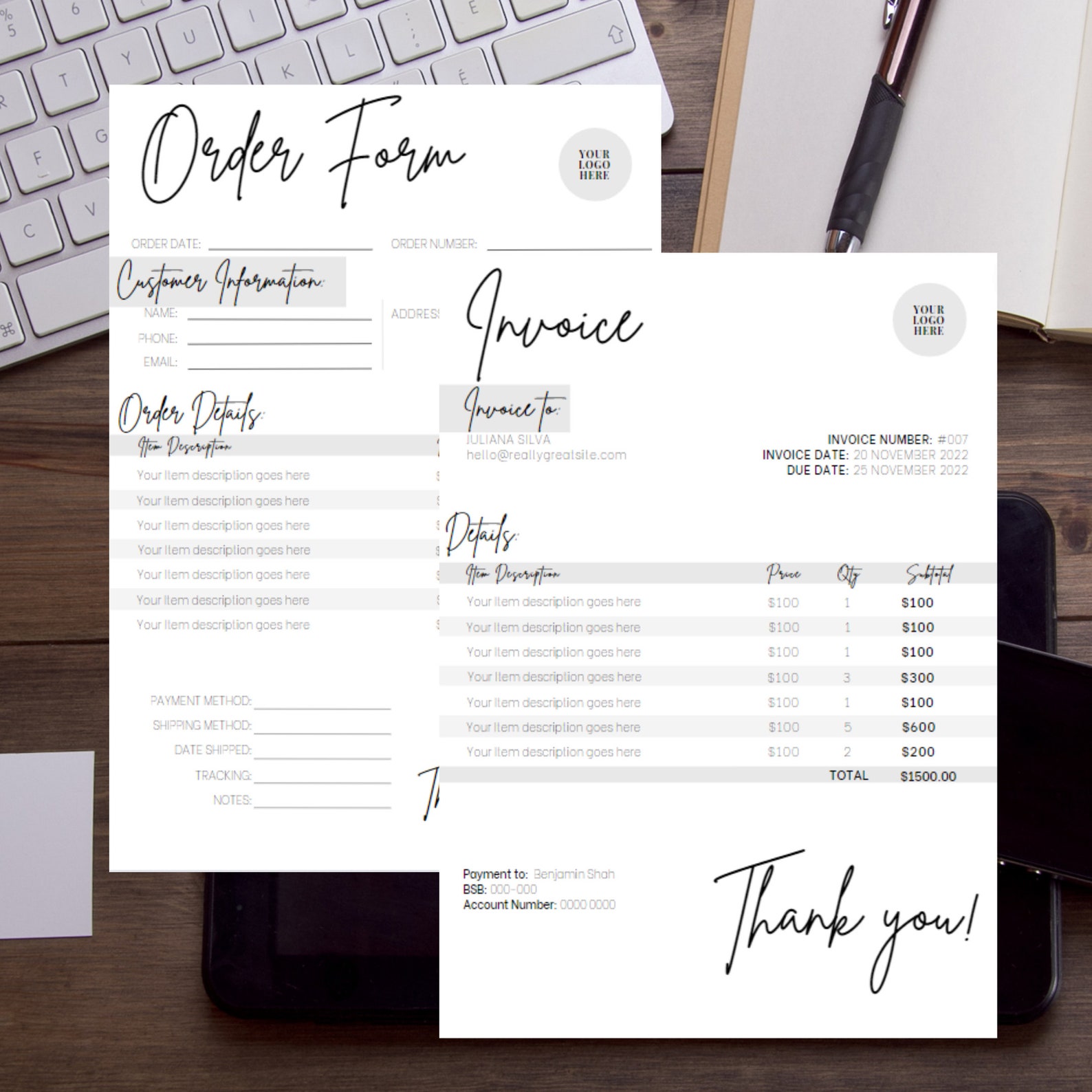 Order Form Template Editable Invoice Template Editable Small Business ...