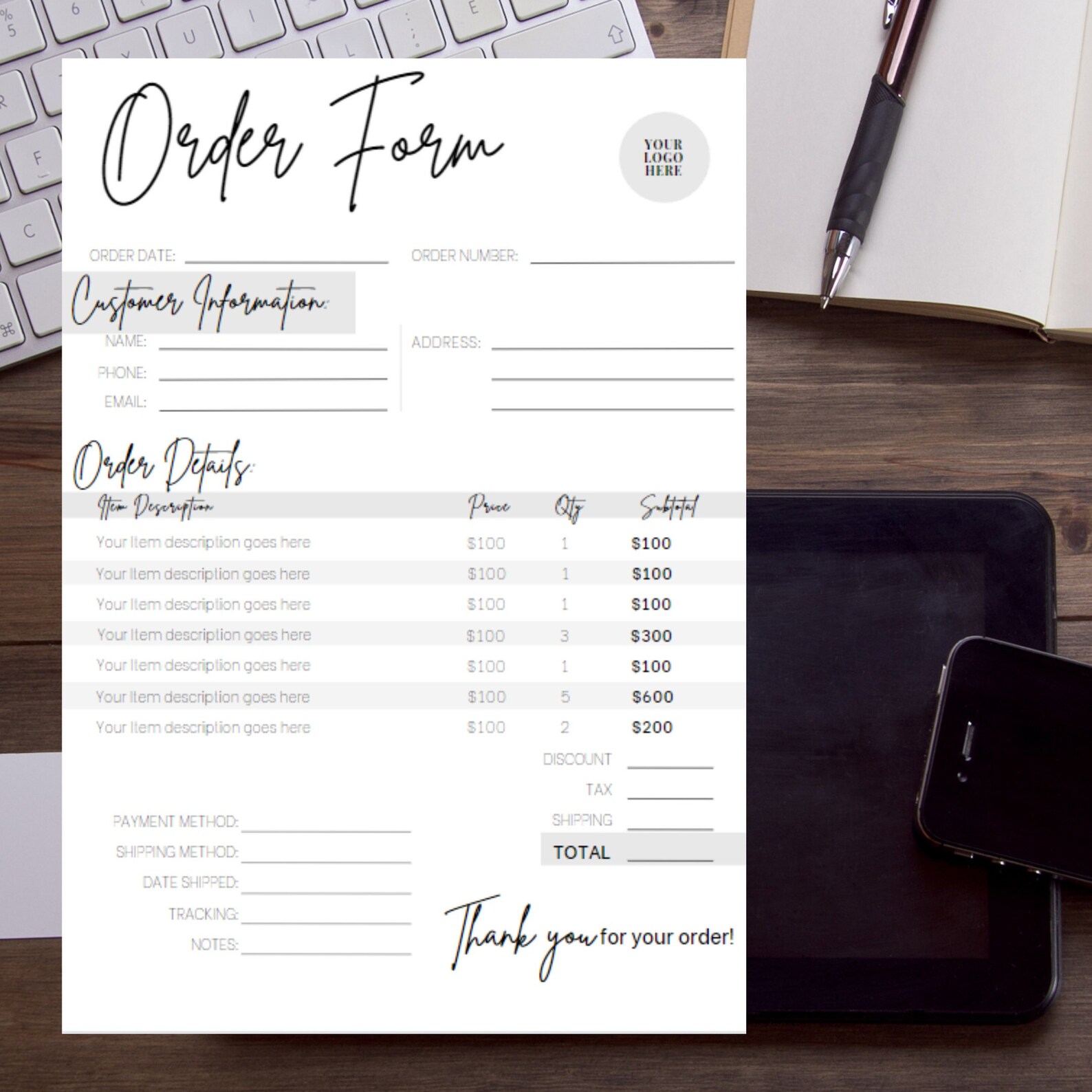 Order Form Template Editable Invoice Template Editable Small Business ...