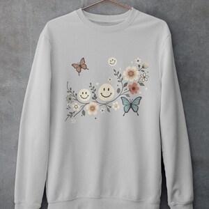 Whimsical Flower Smiley Face Crewneck Cozy Stylish Sweatshirt Great ...