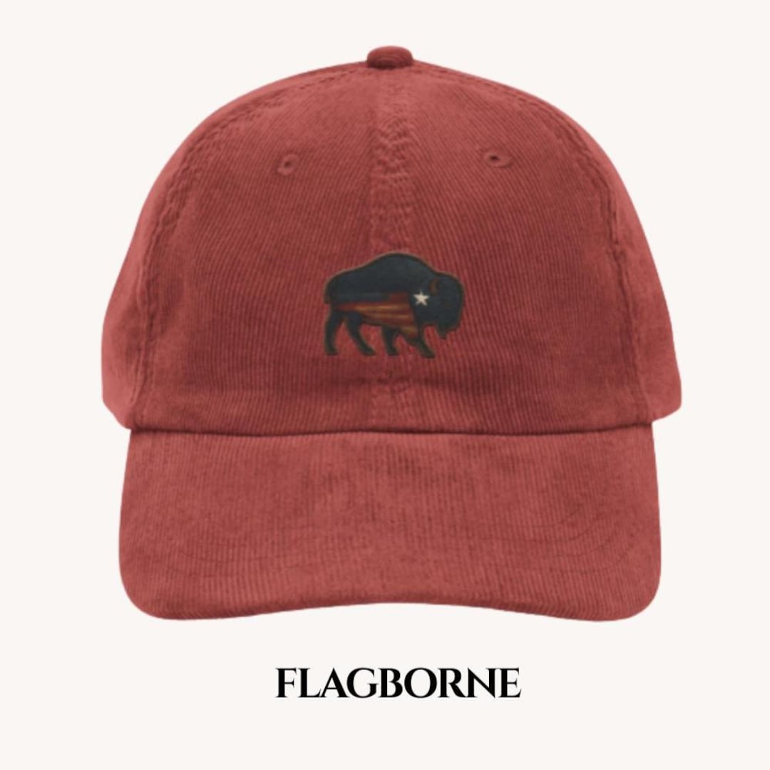 Patriotic Bison Corduroy Hat USA Flag Embroidered Buffalo Cap Trini ...