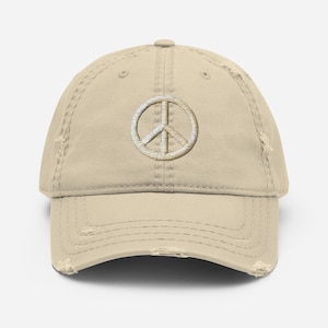 Embroidered Hippie Inspired Peace Sign Distressed Dad Hat – Boho Chic ...