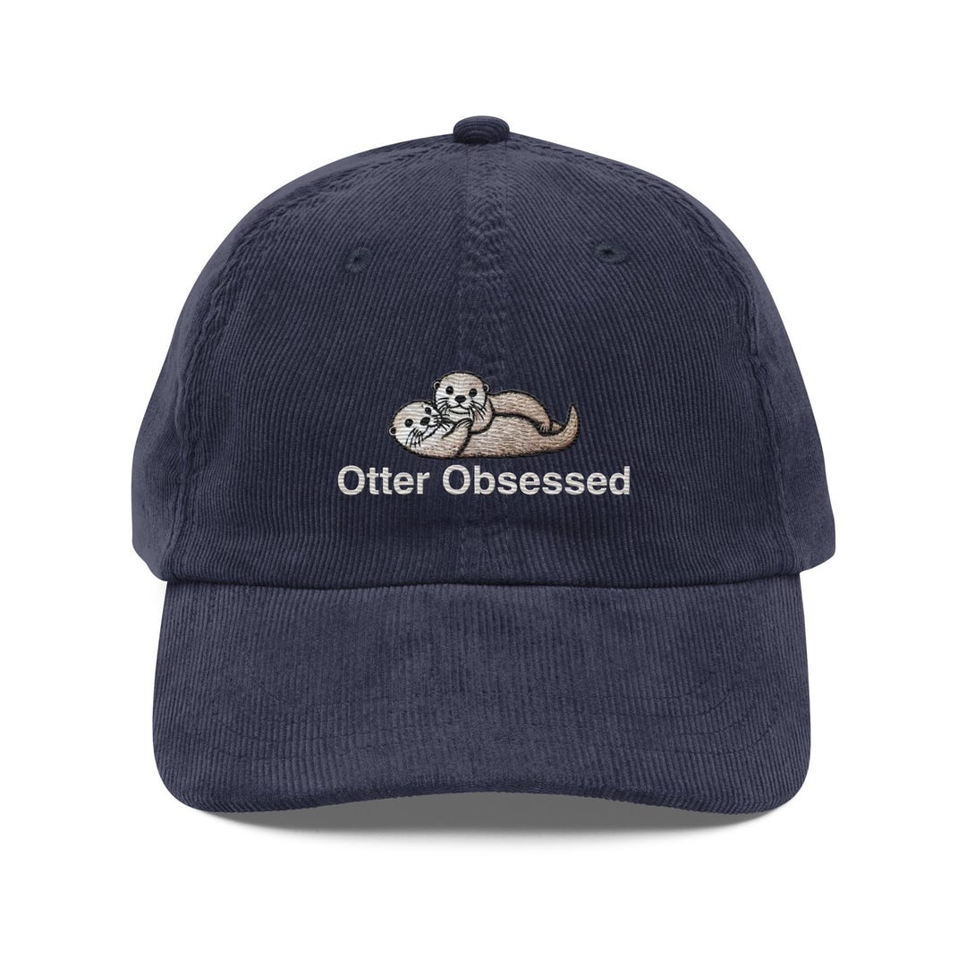 Otter Obsessed Embroidered Vintage Corduroy Hat Cute Animal Lovers Cap ...