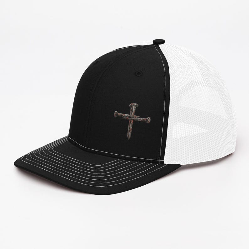 3 Nail Cross Embroidered Trucker Hat, Cross Hat, Richardson 112 ...