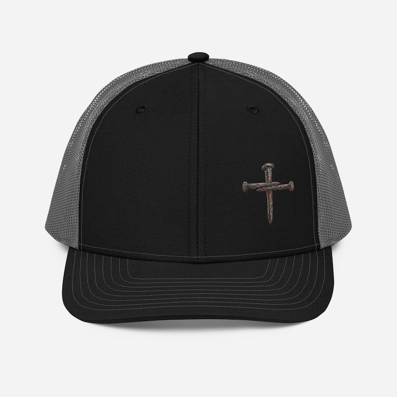 3 Nail Cross Embroidered Trucker Hat, Cross Hat, Richardson 112 ...