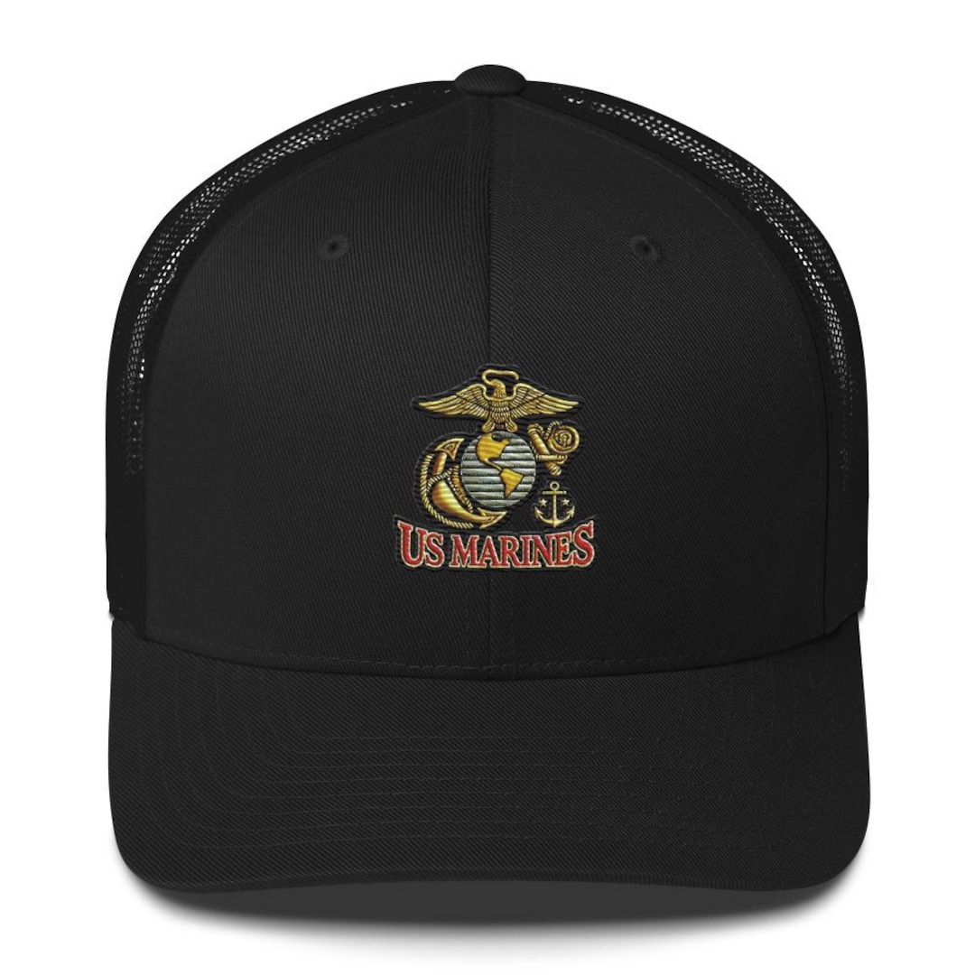 US Marine Corps Embroidered Trucker Hat Patriotic Mesh Cap for Marines ...