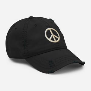 Embroidered Hippie Inspired Peace Sign Distressed Dad Hat – Boho Chic ...