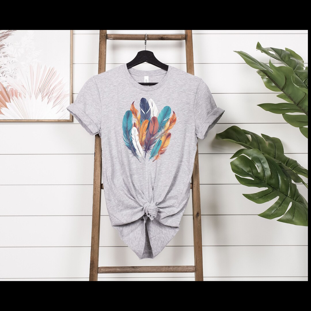 Feathers Shirt, Boho Bird Feather T-shirt, Bird Lovers Tshirt, Water ...