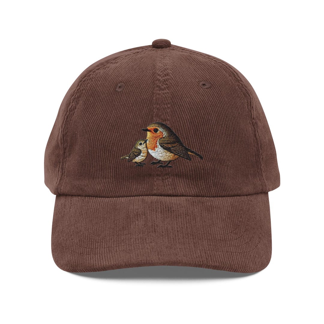 Bird Hat Embroidered Robin and Baby Vintage Inspired Corduroy Cap ...