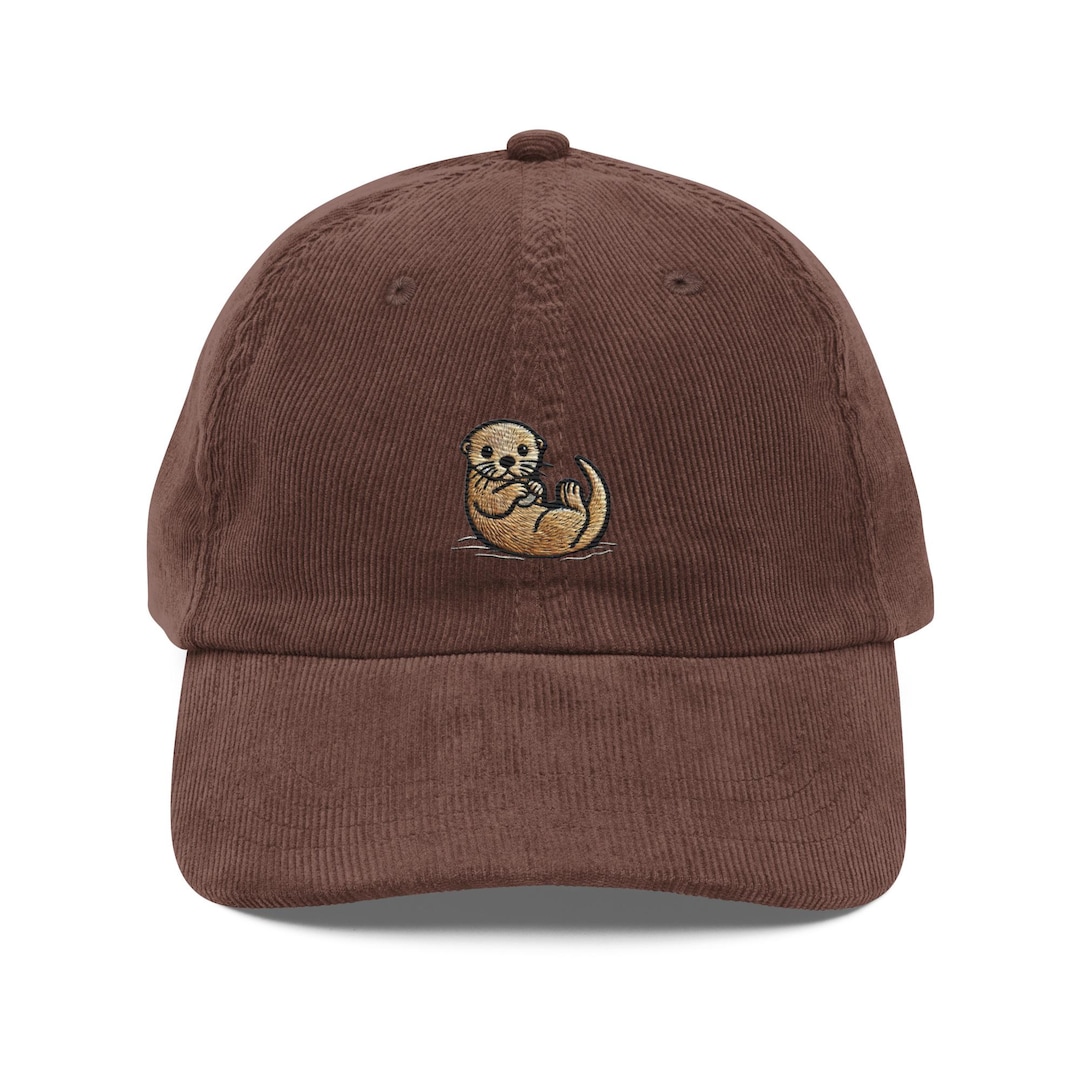 Otter Hat Embroidered Corduroy Cap - Nature Lover Gift, Vintage ...