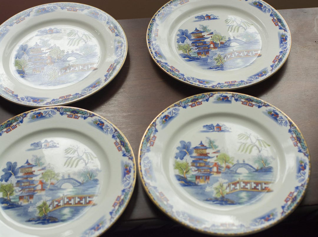 24.5 Cm Set of 4 Vintage Dinner Plates, Bovey Pottery Devon Willow ...