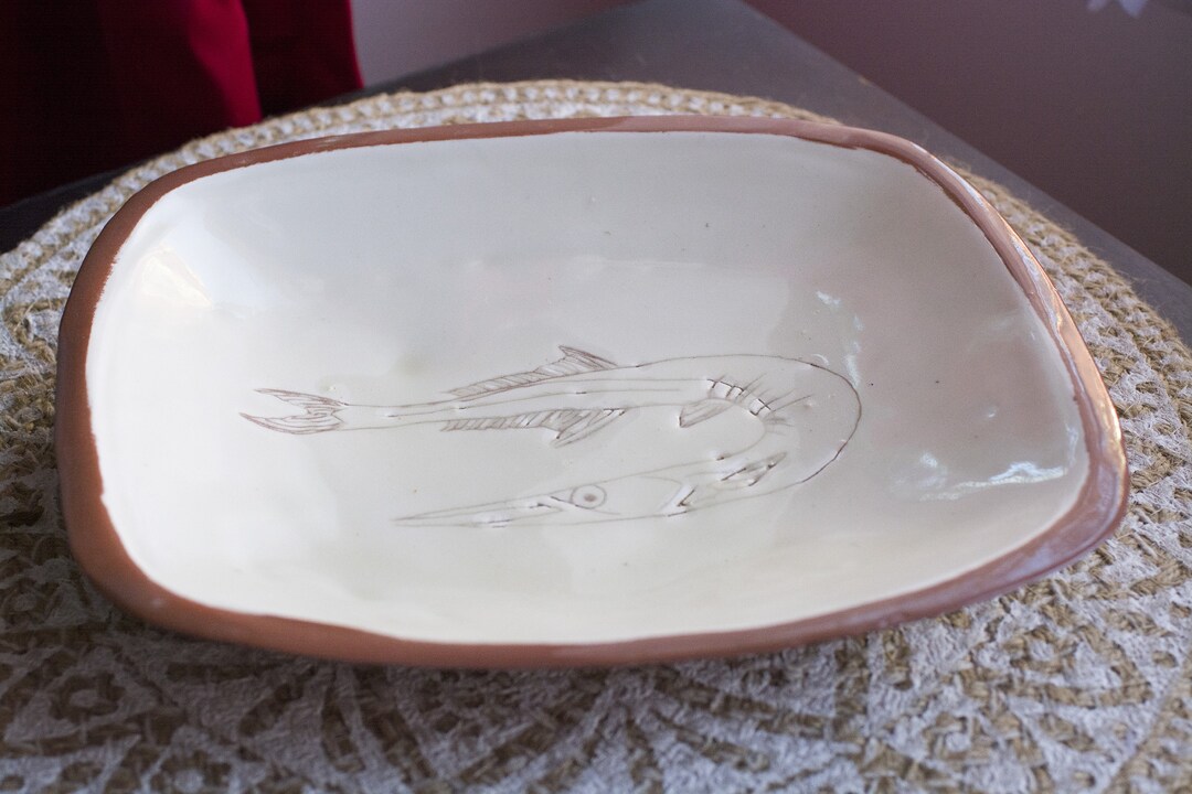 Big Fish Platter, Fish Dish, Ceramic Plate, Terracotta Plate, Brown ...