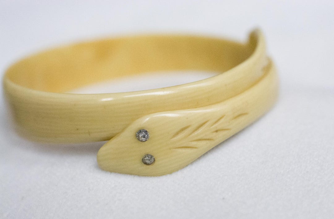 Rare Vintage Celluloid Snake Bypass Bracelet - Faux Ivory - 1940s Art ...