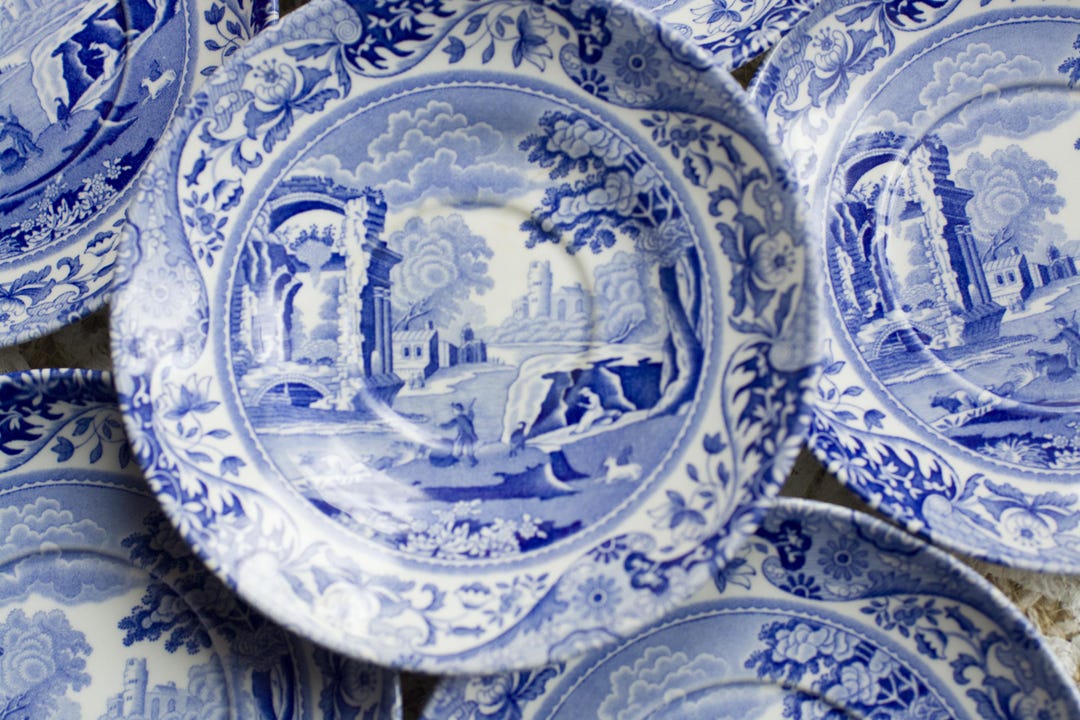 6" Spode, Blue Italian Pattern, Set of Plates, Side Plates, White and ...
