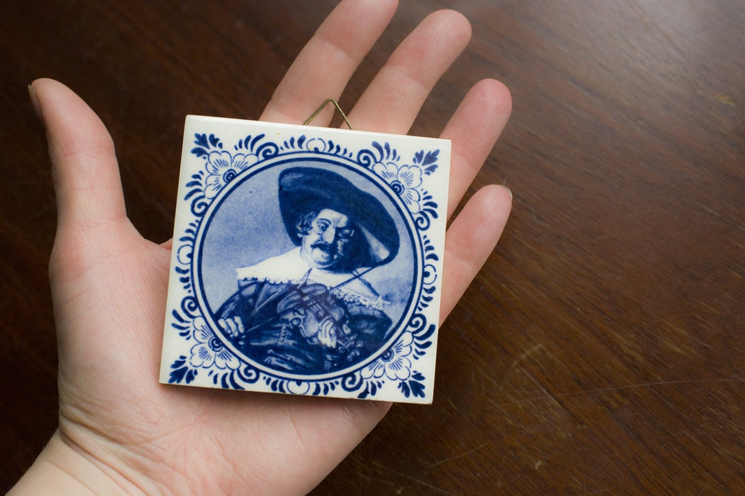 Vintage Ceramic Delf-style Tile, Made in Holand, Portrait of Frans Hals ...