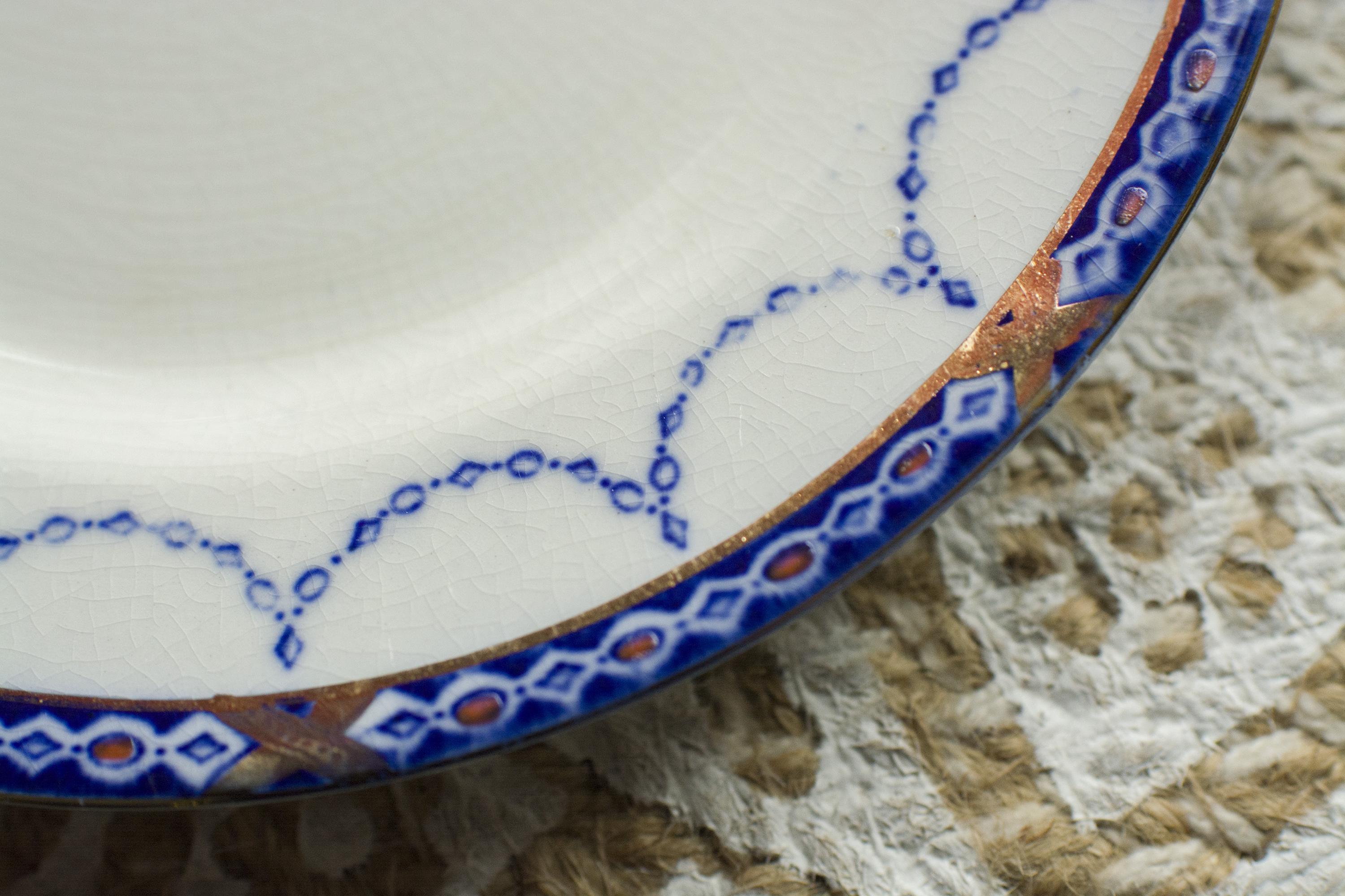 17.5 Cm (7") Set of 2 Side Plates, ANTIQUE Henry Alcock, Cobalt Band ...