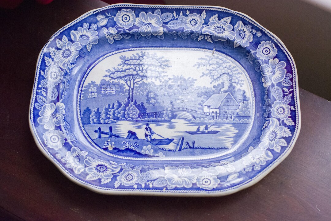 17" X 13" Large Platter, Blue and White, Nuneham Park Courtenay, Meat ...