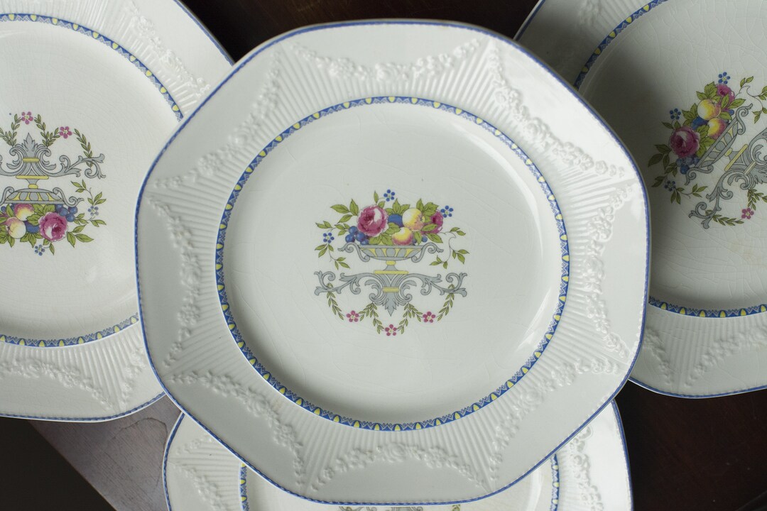 Set of 4 Plates, 9", Vintage Alfred Meakin, Flower Fruit Basket ...
