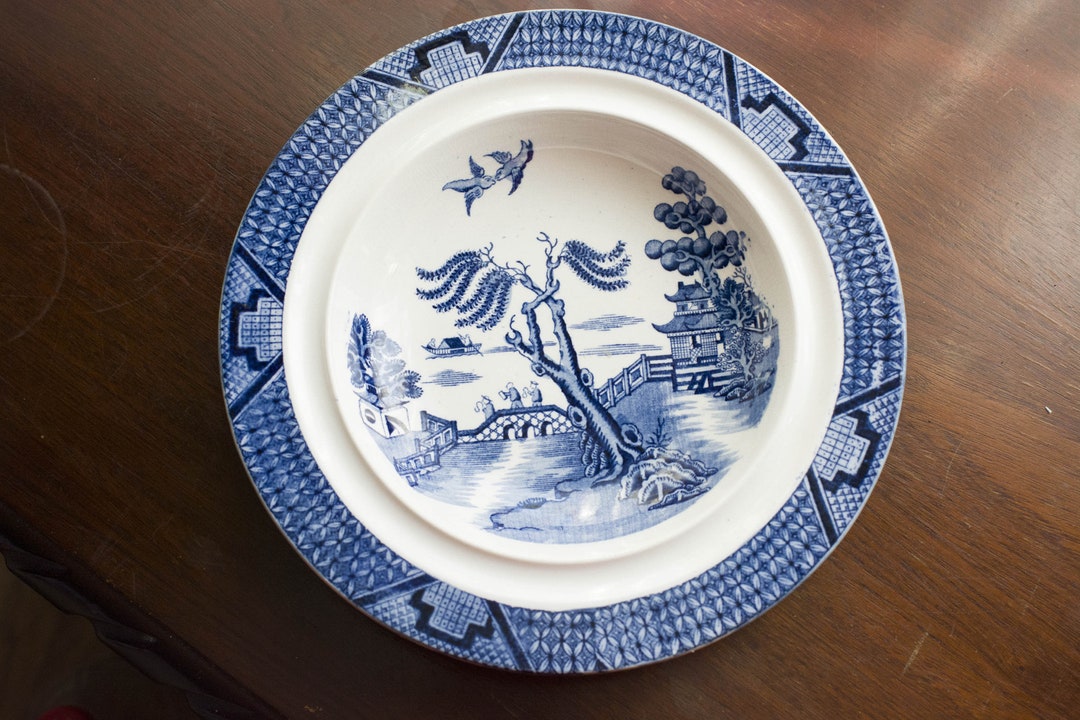 Real Old Willow Plate Made by Booths Salad Bowl Serving Bowl Made in ...