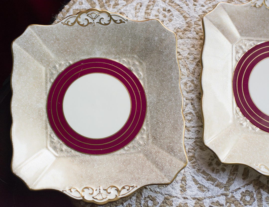 Set of 2 Plates, Tuscan China, Plant Pattern, Made in England, White ...