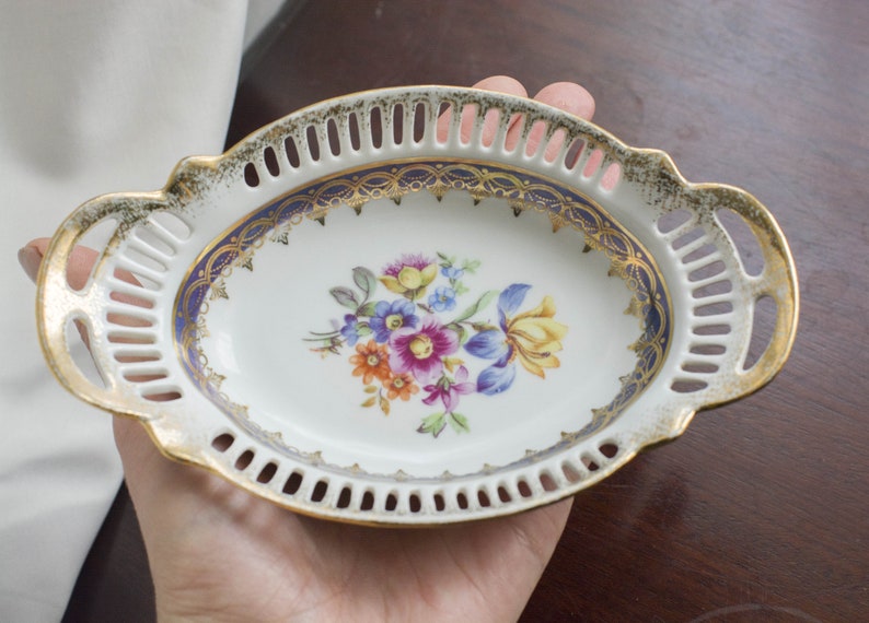 Set 2 X Vintage Dresden China Bowls Dishes Trinket Bon Bon Floral ...