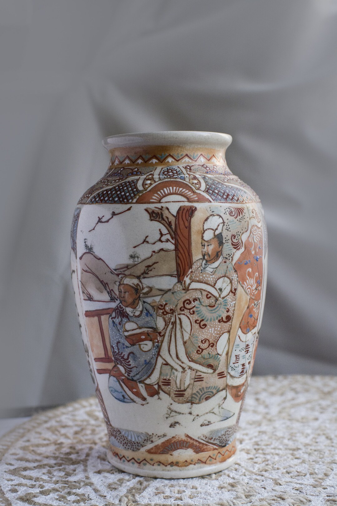 Satsuma Style Decorative Vase Samurai Hand Painted Vintage Room ...