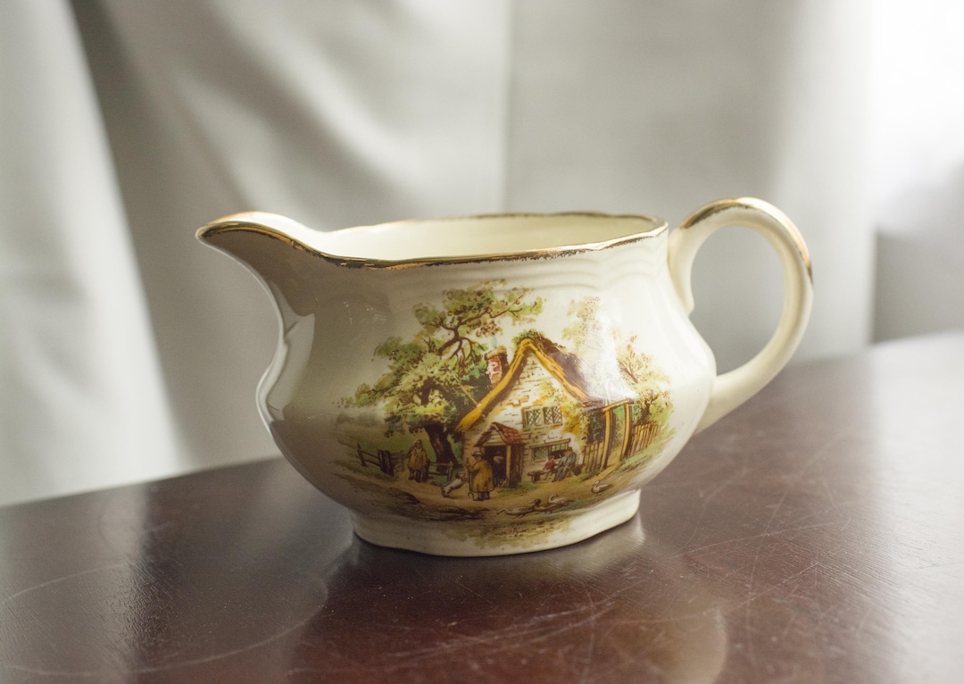 Vintage Alfred Meakin, China Gold Rim Milk Jug, English Cottage ...