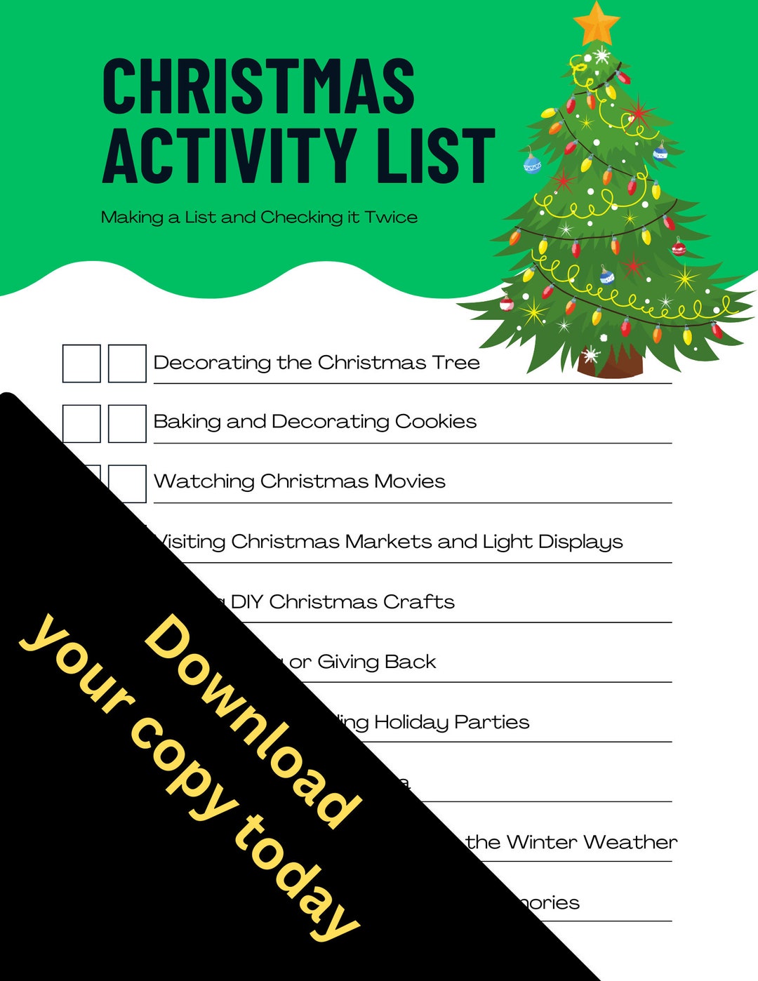 Christmas Activity Checklist - Download PDF - Etsy