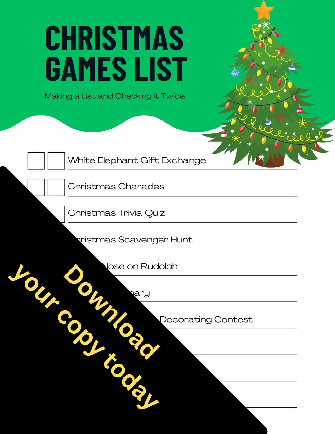 Christmas Games Checklist Digital Download - Etsy