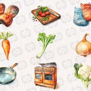 Watercolor Cooking Clipart Bundle, Kitchen Graphics in PNG and SVG ...