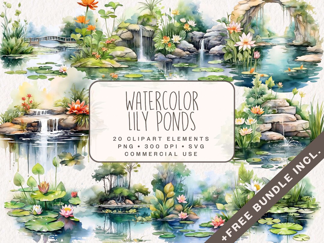 Watercolor Lily Ponds Clipart, Green Frog Graphics in PNG and SVG, Cute ...