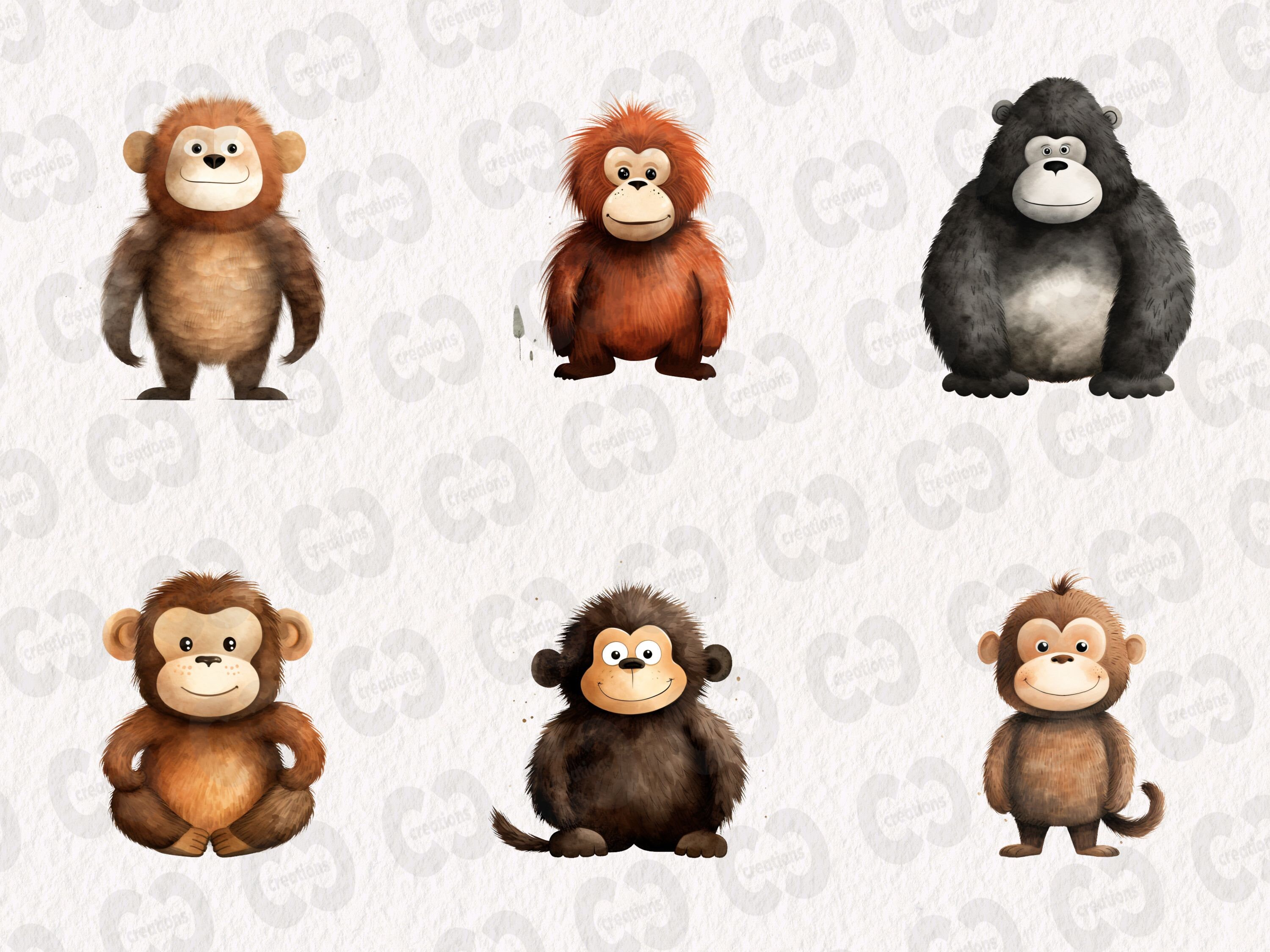 Watercolor Cute Monkeys Clipart Bundle Safari Monkey Graphics - Etsy