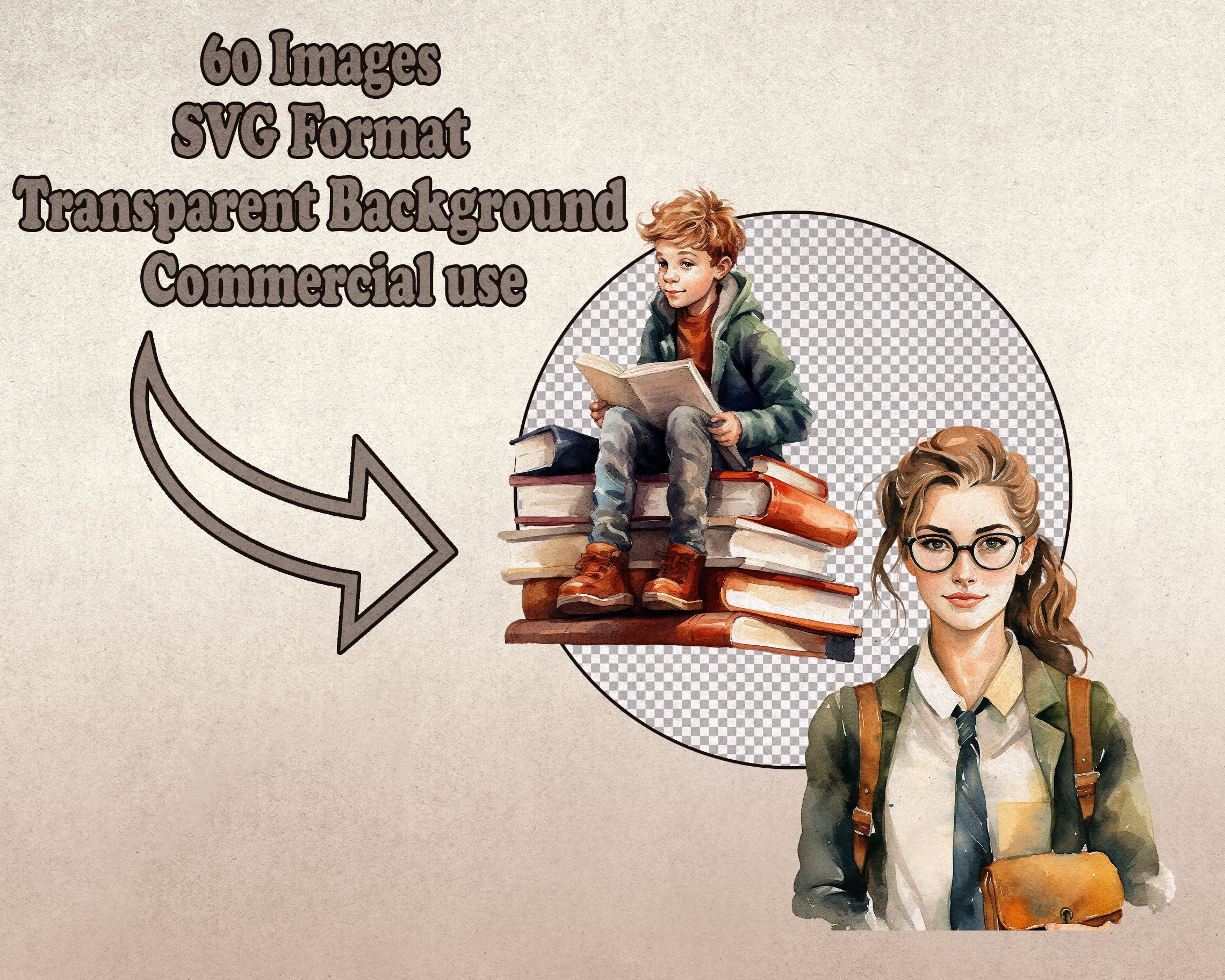 Back to School Clipart Bundle, 60 Watercolor Back to School Clip Art ...