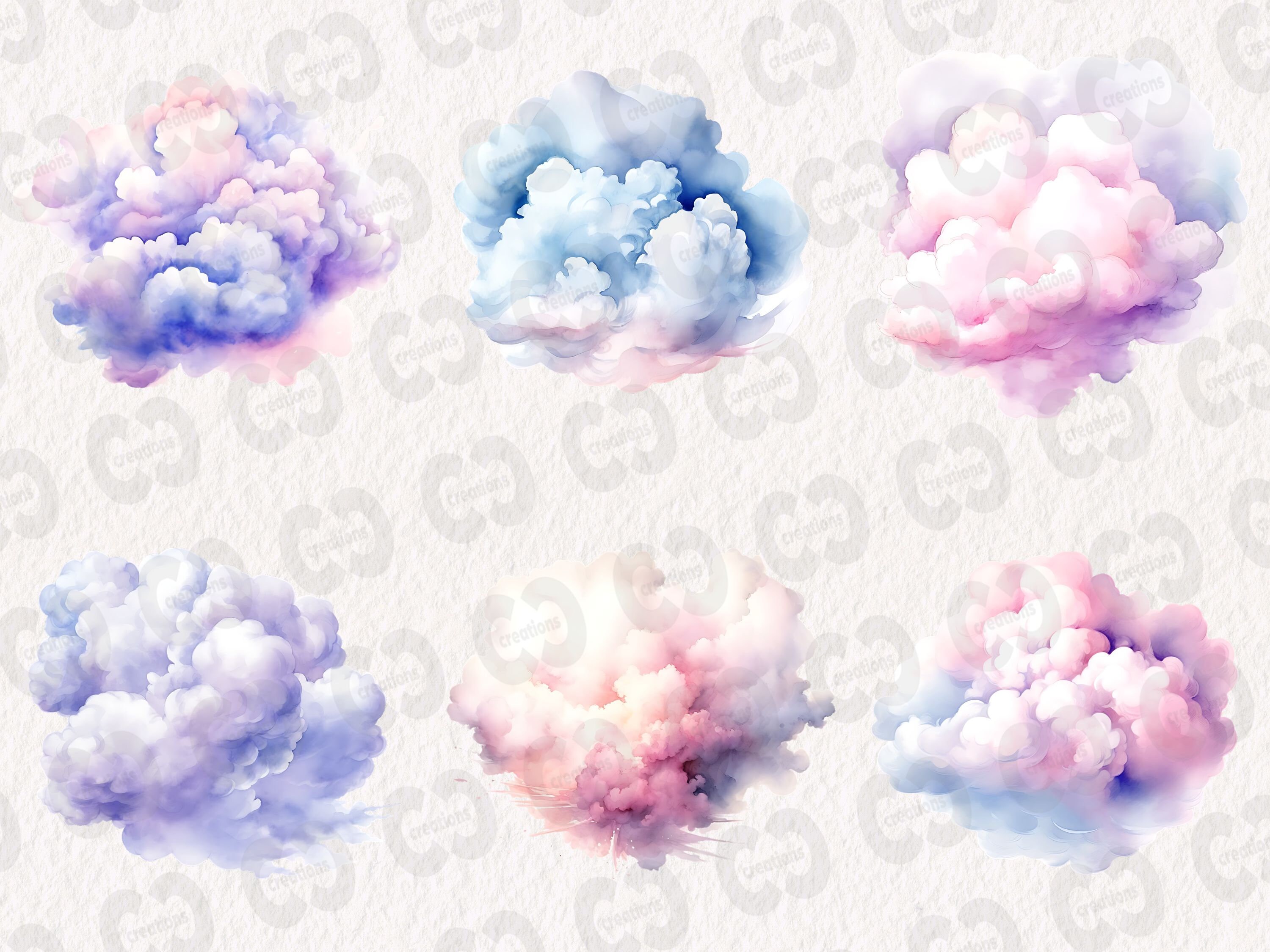 Watercolor Pastel Clouds Clipart, Cute Cloudy Graphics, Sky ...