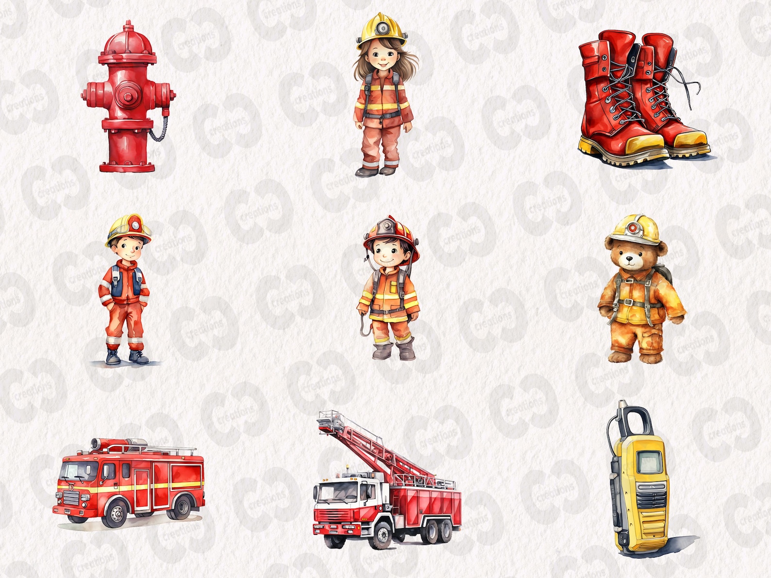 Watercolor Cute Firefighter Clipart Bundle, Fire Department PNG ...