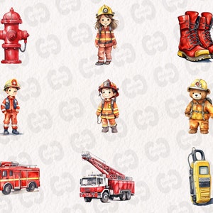 Watercolor Cute Firefighter Clipart Bundle, Fire Department PNG ...