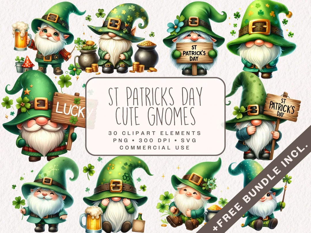 St. Patrick's Day Gnomes Clipart, Cute Gnomes in PNG and SVG Format ...